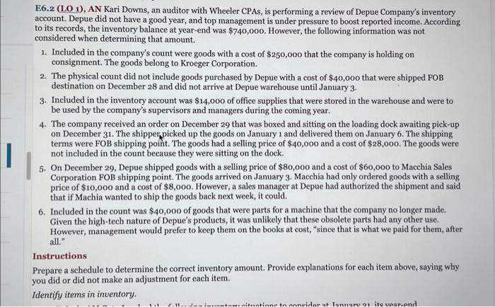 Solved E6.2 (LO 1), AN Kari Downs, an auditor with Wheeler | Chegg.com
