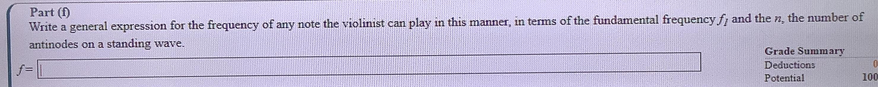 Solved Part (f)Write a general expression for the frequency | Chegg.com