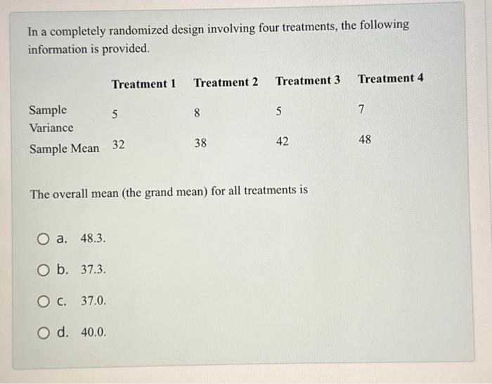 Solved In a completely randomized design involving four | Chegg.com