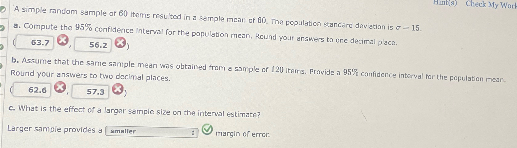 Solved A simple random sample of 60 ﻿items resulted in a | Chegg.com