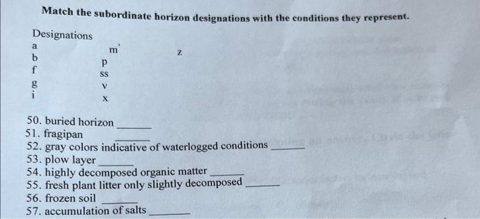 Solved Match the subordinate horizon designations with the | Chegg.com