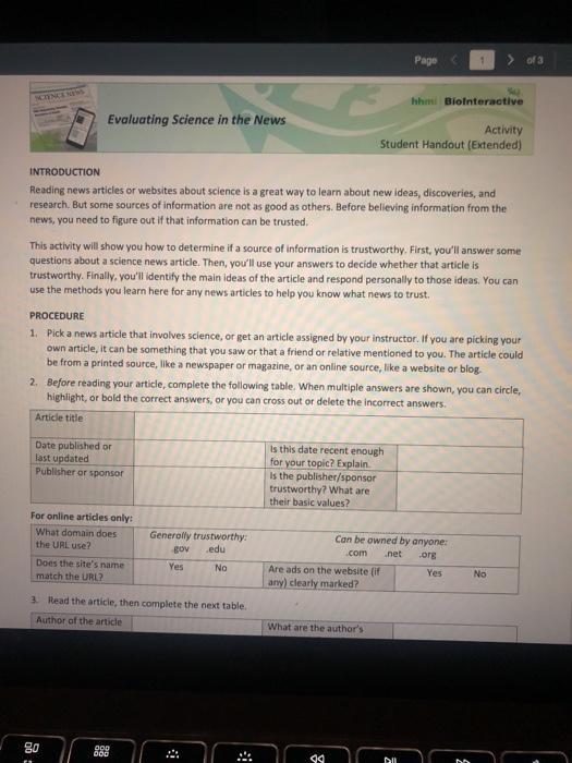 Pages > of 3 hhmi BioInteractive Evaluating Science | Chegg.com