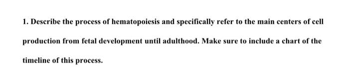 Solved 1. Describe the process of hematopoiesis and | Chegg.com
