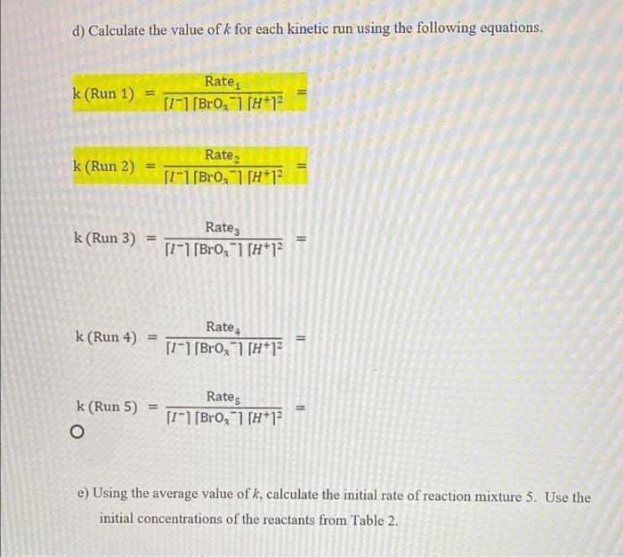 Solved Table 2. Initial concentrations of reactants, time | Chegg.com