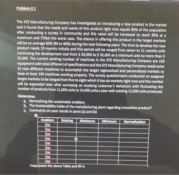 Solved Problem #1 The XYZ Manufacturing Company has | Chegg.com