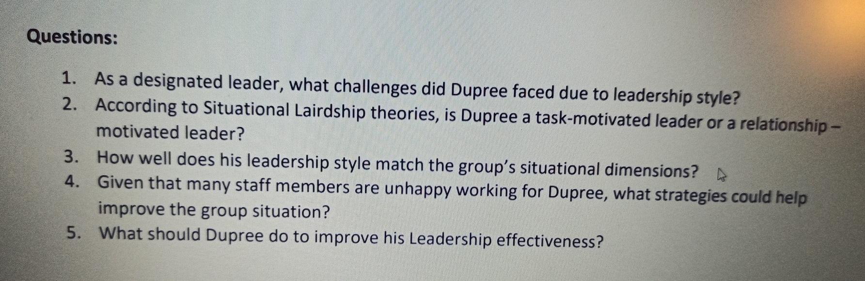 Questions: 1. As a designated leader, what challenges | Chegg.com