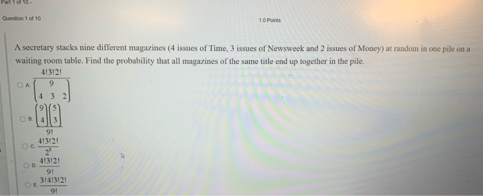 Solved Part 1 of 10 - Question 1 of 10 10 Points A secretary | Chegg.com