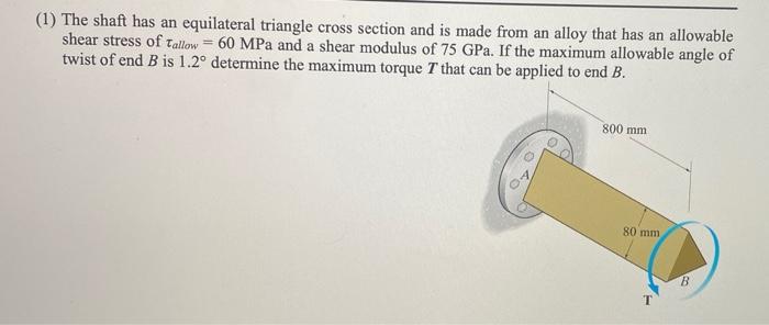 Solved (1) The shaft has an equilateral triangle cross | Chegg.com