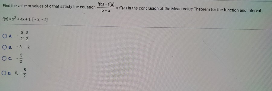 Solved 4. Find the value or values of c that satisfy the | Chegg.com