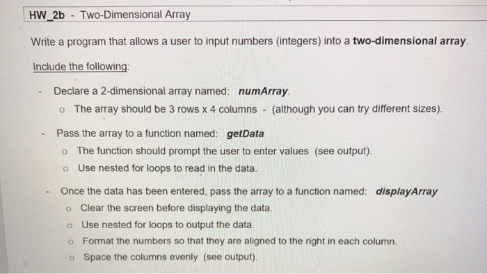 Solved Hw2b Two Dimensional Array Write A Program That 9502