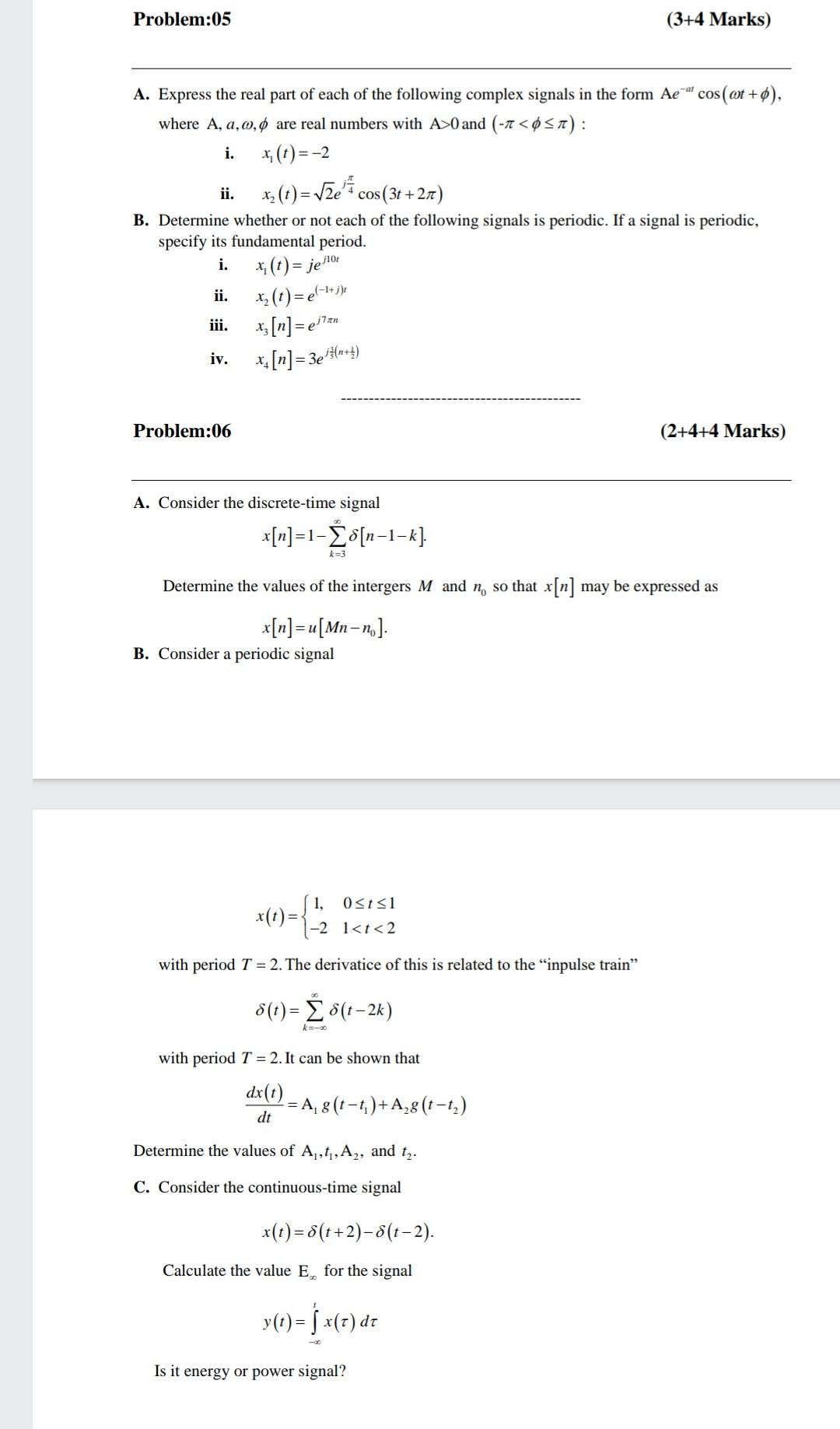 Solved A. Express the real part of each of the following | Chegg.com