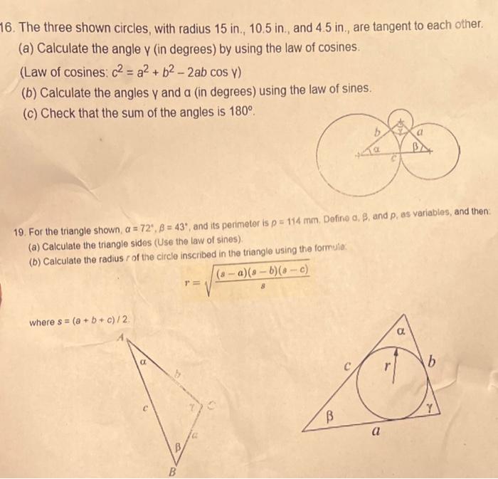 Solved 6. The three shown circles, with radius 15 in., | Chegg.com