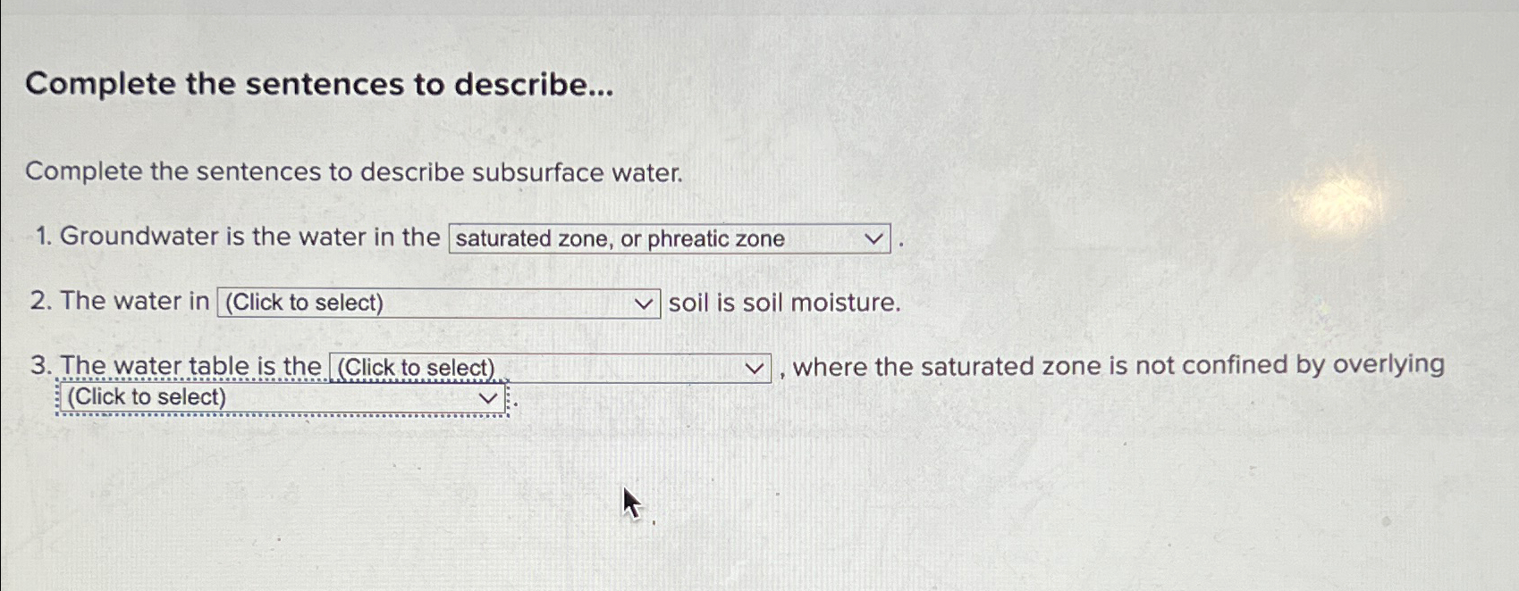 Solved Complete the sentences to describe...Complete the | Chegg.com