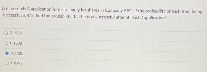 Solved A man sends 4 application forms to apply for shares | Chegg.com