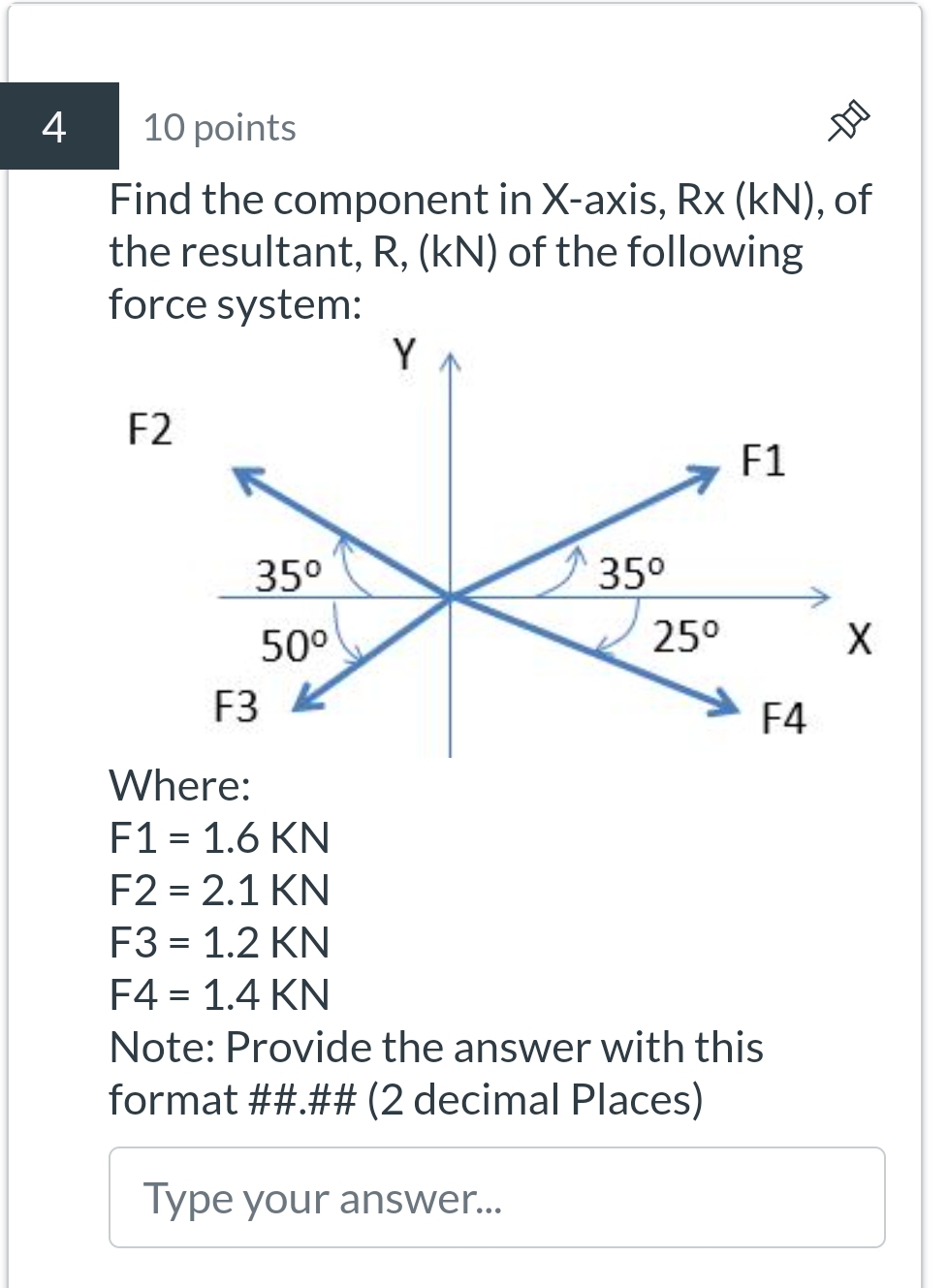 Solved Find the component in X -axis, Rx(kN), ﻿ofthe | Chegg.com