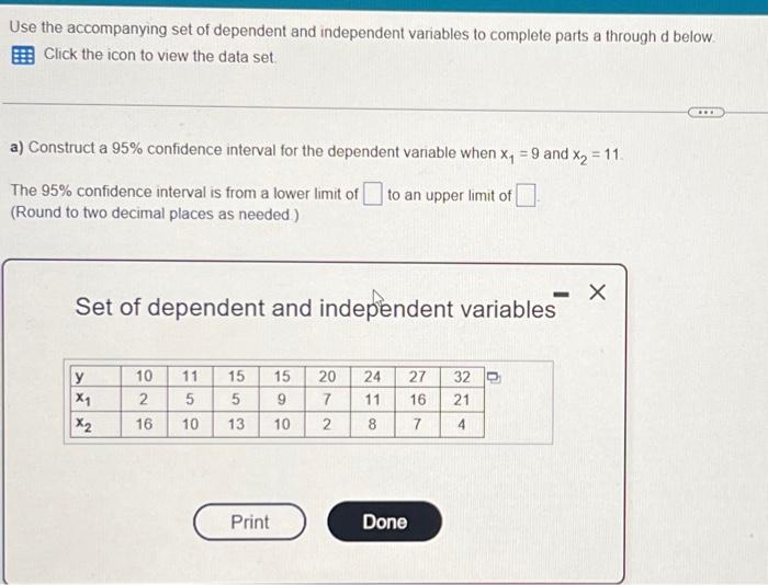 Solved Use the accompanying set of dependent and independent | Chegg.com