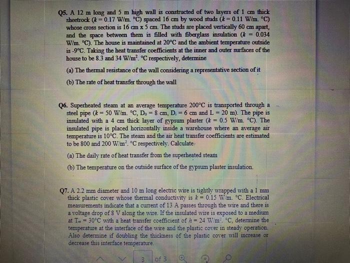 Solved Q5. A 12 m long and 5 m high wall is constructed of | Chegg.com