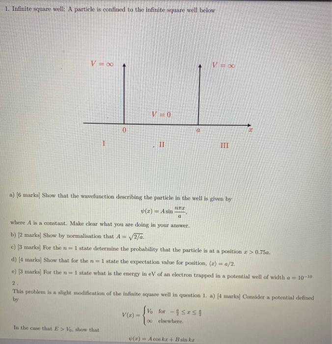 Solved 1. Infinite square well: A particle is confined to | Chegg.com