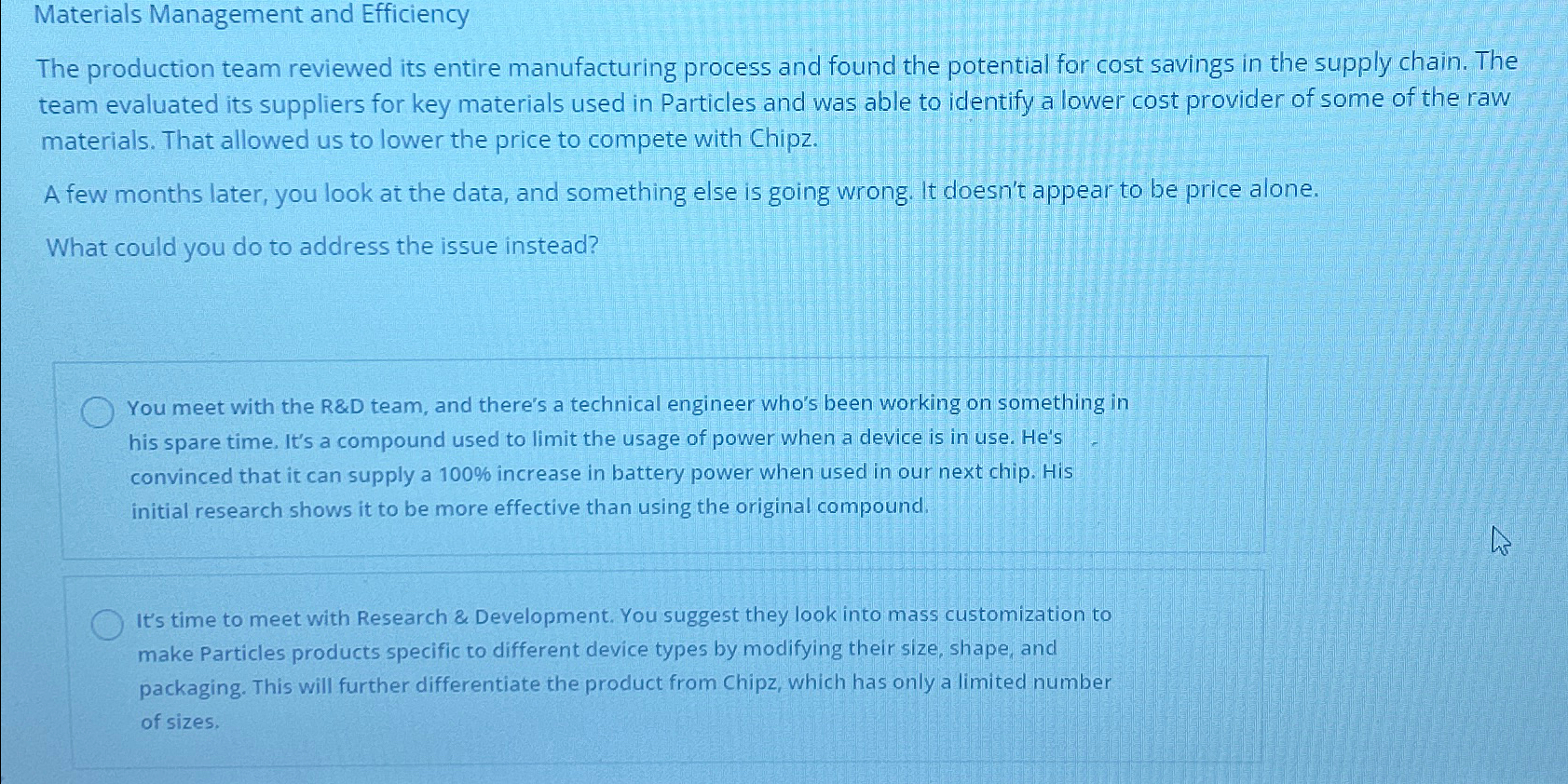 Solved Materials Management and EfficiencyThe production | Chegg.com