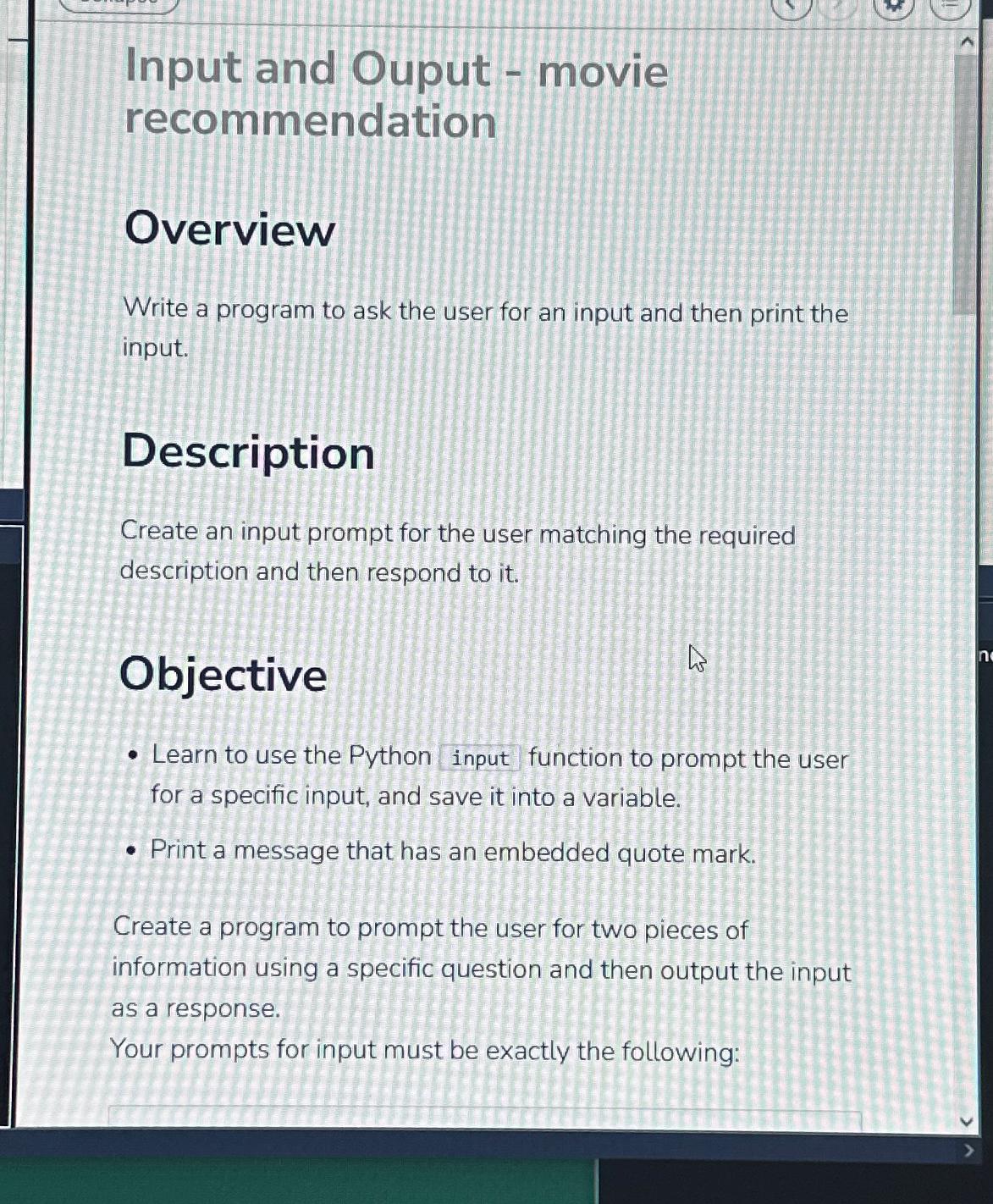 Solved Input and Ouput - ﻿movie recommendationOverviewWrite | Chegg.com