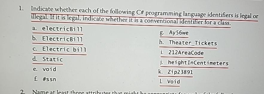 Solved Indicate whether each of the following C# programming | Chegg.com