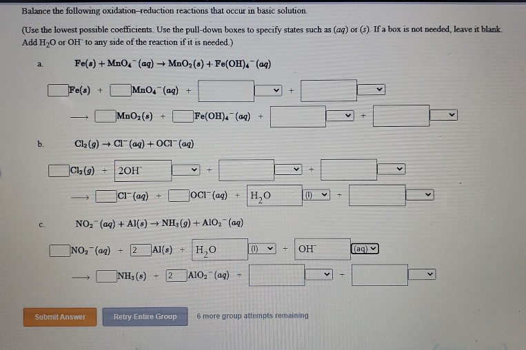 Solved Balance the following oxidation-reduction reactions | Chegg.com