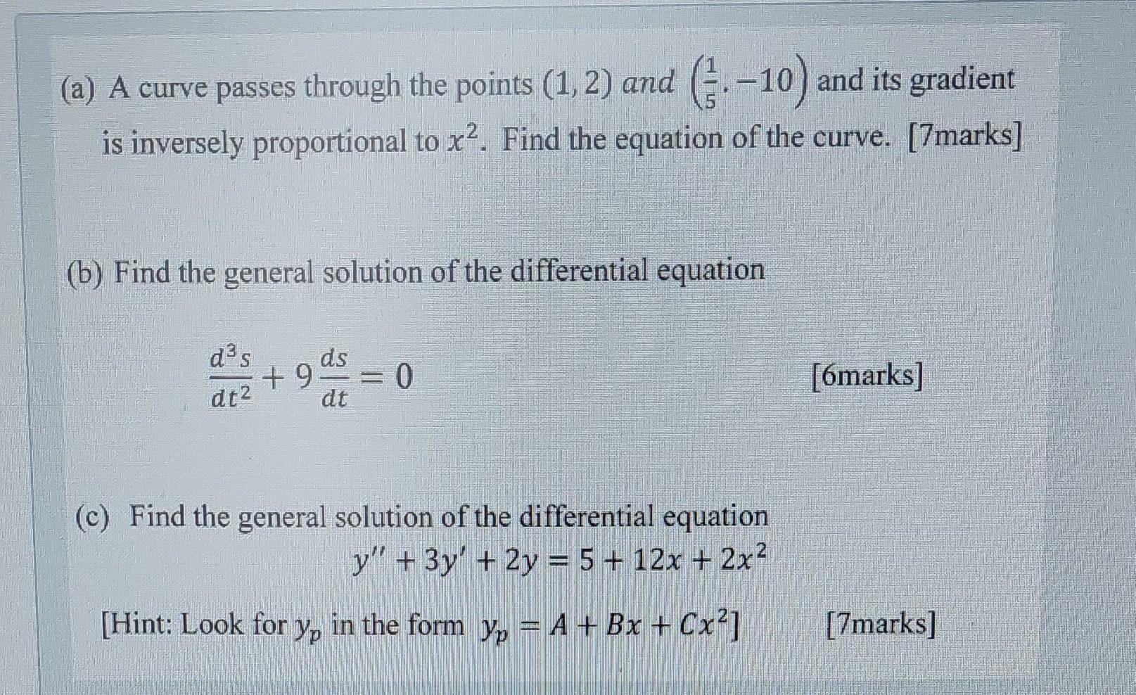 Solved (a) A curve passes through the points (1,2) and | Chegg.com