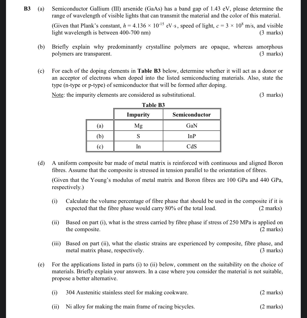 Solved B3 (a) ﻿Semiconductor Gallium (III) ﻿arsenide (GaAs) | Chegg.com