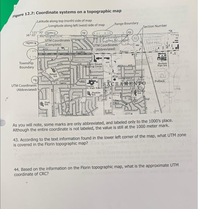 Figure 12.7: Coordinate systems on a topographic map | Chegg.com
