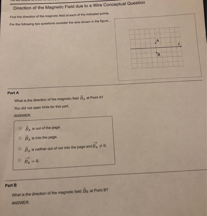 Solved Direction of the Magnetic Field due to a Wire | Chegg.com