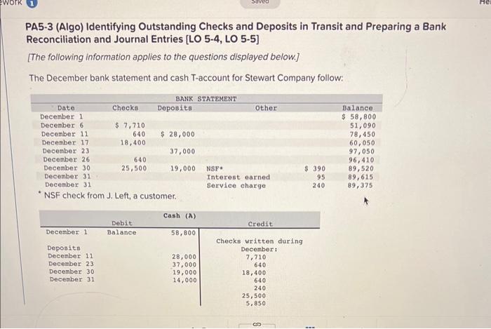 Solved PA5-3 (Algo) Identifying Outstanding Checks and | Chegg.com