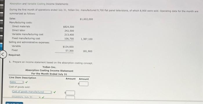 Solved Absorption and Variable Costing Income statements. | Chegg.com