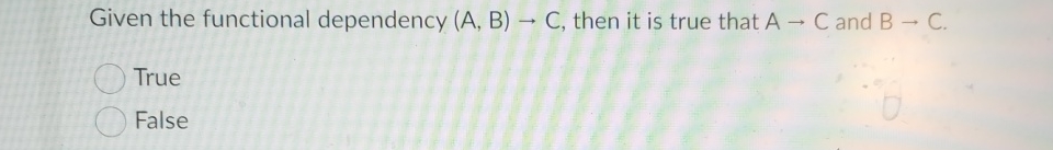 Solved Given the functional dependency (A,B)→C, ﻿then it is | Chegg.com