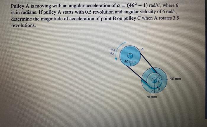 Solved Pulley A is moving with an angular acceleration of a | Chegg.com