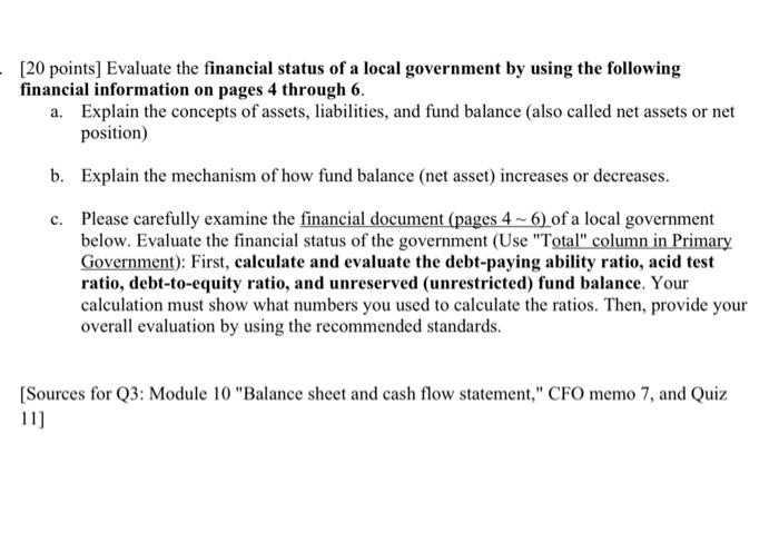 Solved [20 points] Evaluate the financial status of a local | Chegg.com