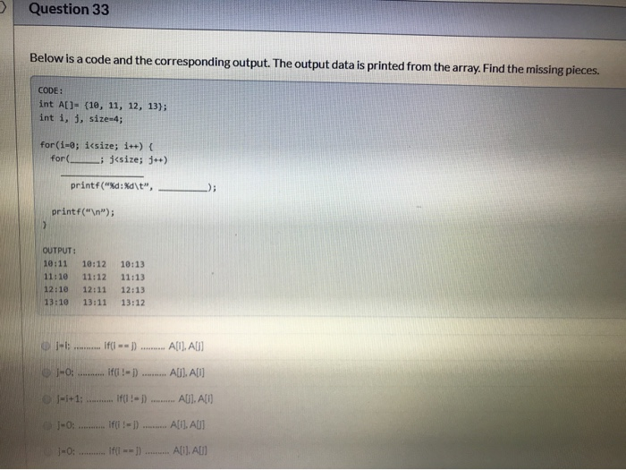Solved Question 33 Below is a code and the corresponding | Chegg.com