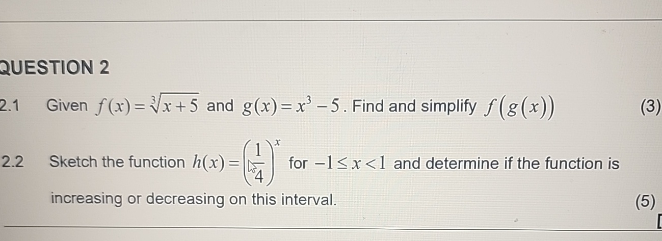 Solved QUESTION 22.1 ﻿Given f(x)=x+53 ﻿and g(x)=x3-5. ﻿Find | Chegg.com
