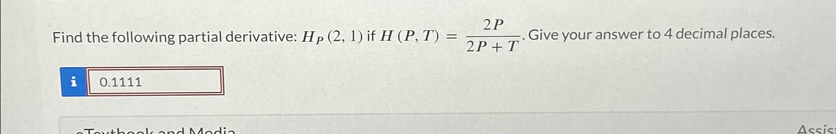 Solved Find the following partial derivative: HP(2,1) ﻿if | Chegg.com