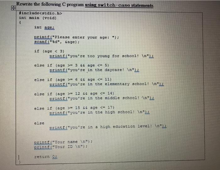 Solved Write a C program that implements the following | Chegg.com