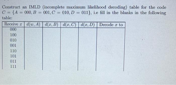 Solved Construct an IMLD (incomplete maximum likelihood | Chegg.com