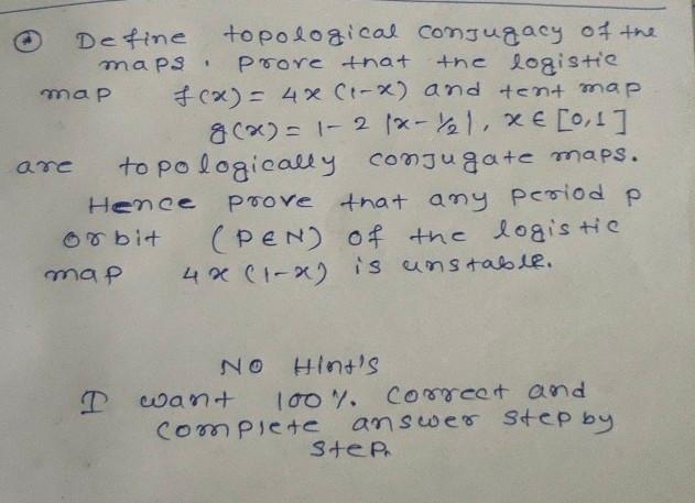 Solved (1) ﻿Define topological conjugacy of the maps. prove | Chegg.com