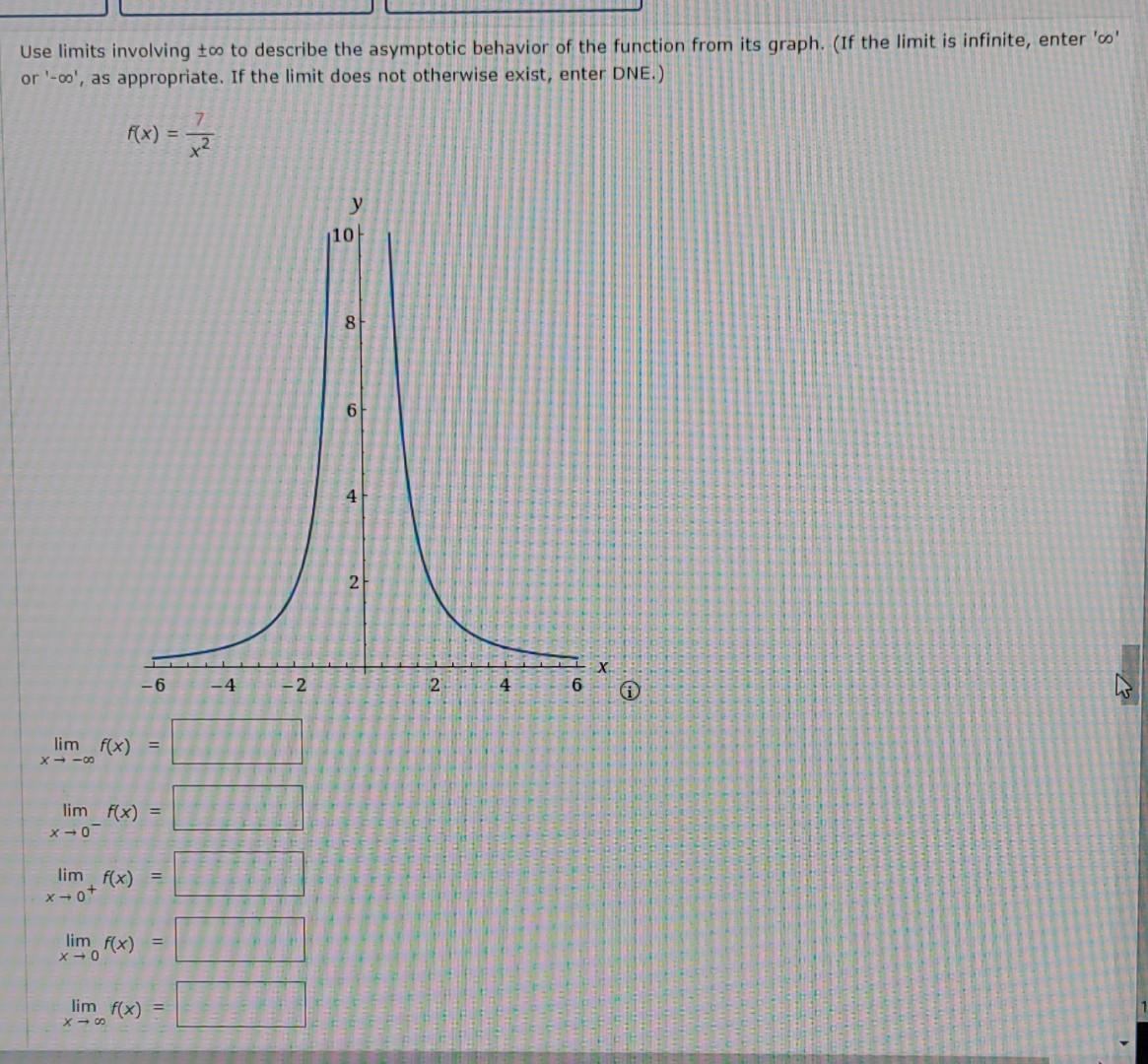 Solved Use limits involving ±∞ to describe the asymptotic | Chegg.com
