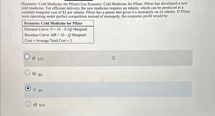 Solved (Scenario: Cold Medicine for Pfizer) Use Scenario: | Chegg.com