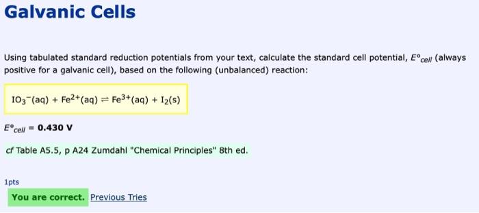 Solved Galvanic Cells Using tabulated standard reduction | Chegg.com