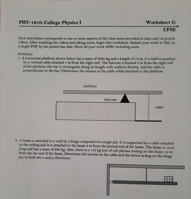 Solved PHY-1610: College Physics I Worksheet G CFSE Each | Chegg.com