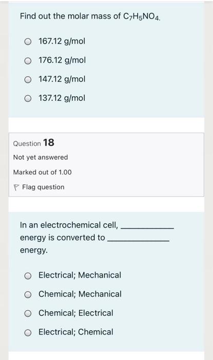 Solved Find out the molar mass of C7H5NO4. 167.12 g/mol O | Chegg.com