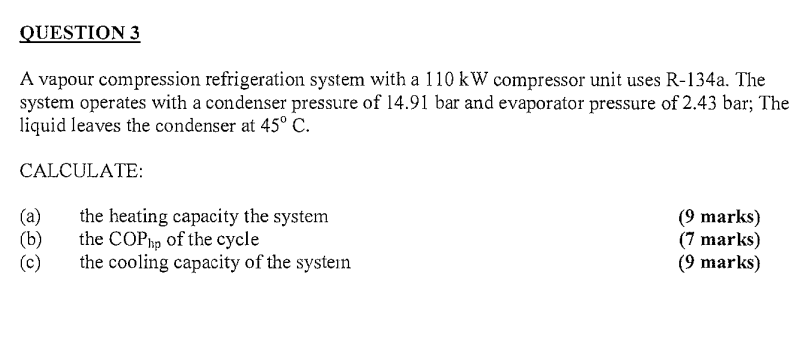 Solved QUESTION 3A vapour compression refrigeration system | Chegg.com