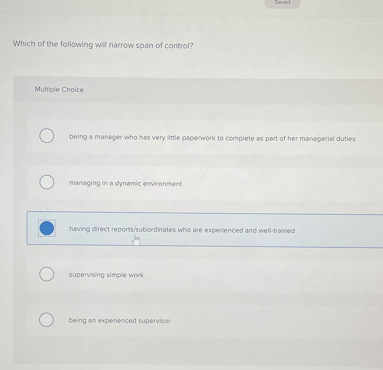Solved SavedWhich of the following will narrow span of | Chegg.com