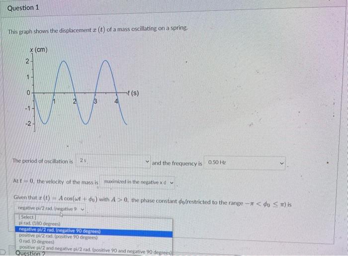 Solved This graph shows the displacement x(t) of a mass | Chegg.com