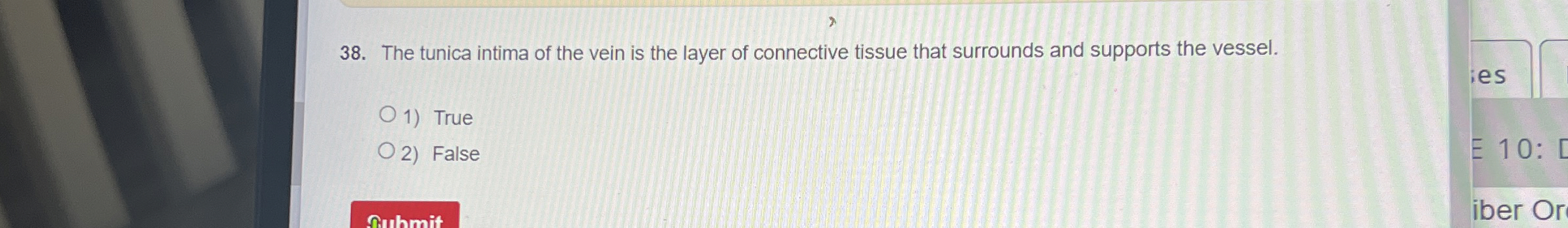 Solved The tunica intima of the vein is the layer of | Chegg.com